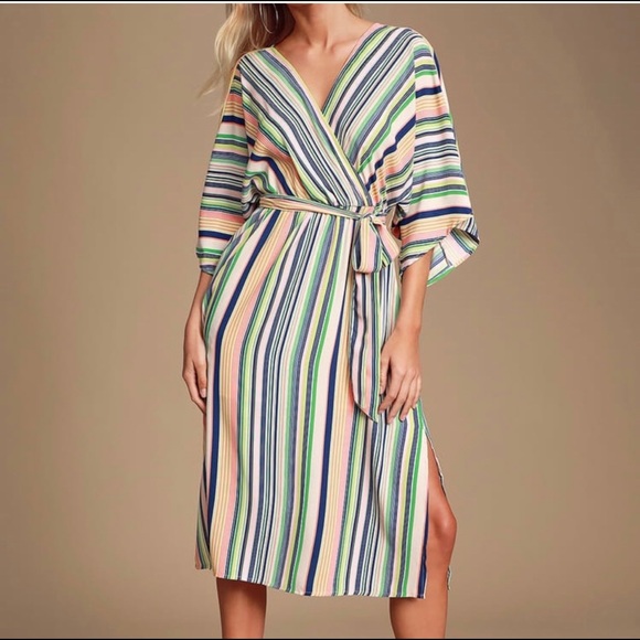 Lulus | Dresses | Lulus Blush Multi Stripe High Potential Midi Dress ...